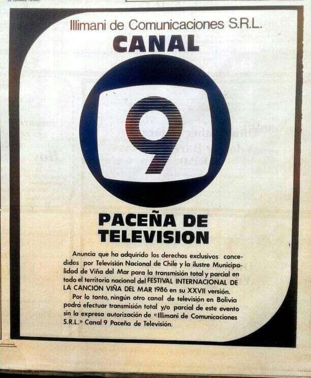 Aviso de exclusividad de los derechos de Viña 1986 en Paceña de ...